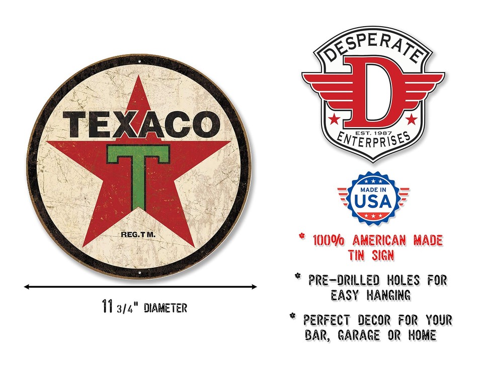Texaco Round Tin Sign 11.75" Vintage Style Wall Art Decorative Home ...