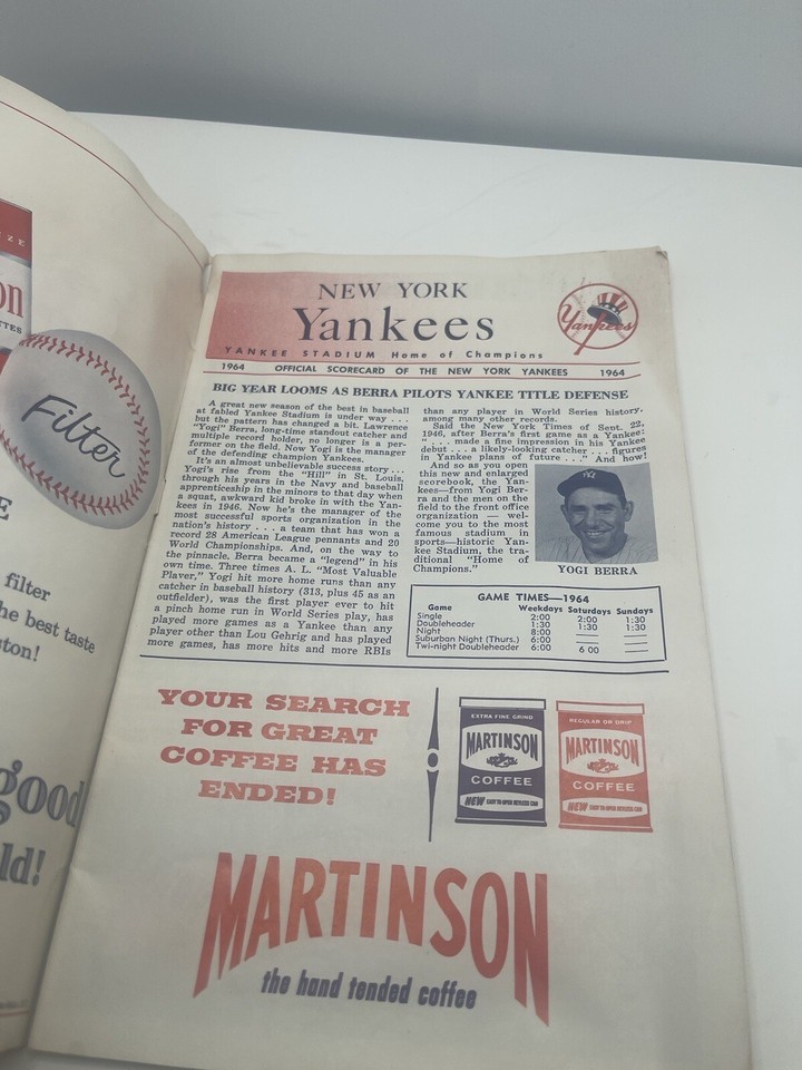 1964 New York Yankees Scorecard and Official Program Ripped Corner In ...