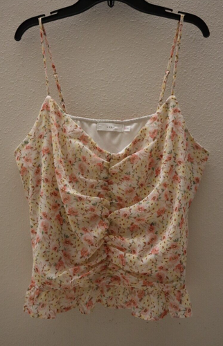 Lush T17630 047 Women's Sz M Cream Floral Spaghetti Strap Ruffle Tank ...
