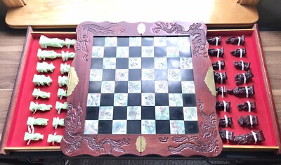 Vintage Eight Fairies Chess Set-Asian Carved Soapstone Pcs Carved Wood ...