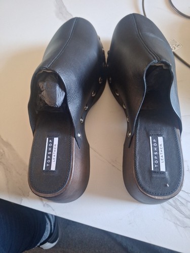 Topshop studded leather black clogs Size 6 | eBay UK