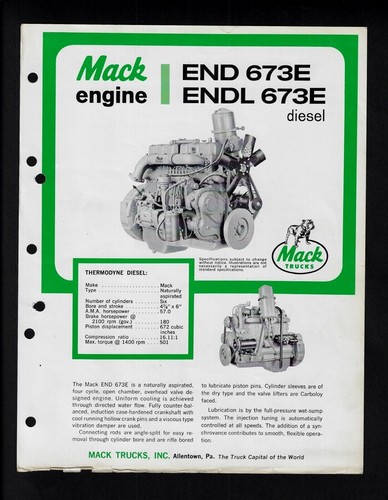 MACK TRUCKS ENGINE END 673E & ENDL 673E SPECIFICATIONS BROCHURE | eBay
