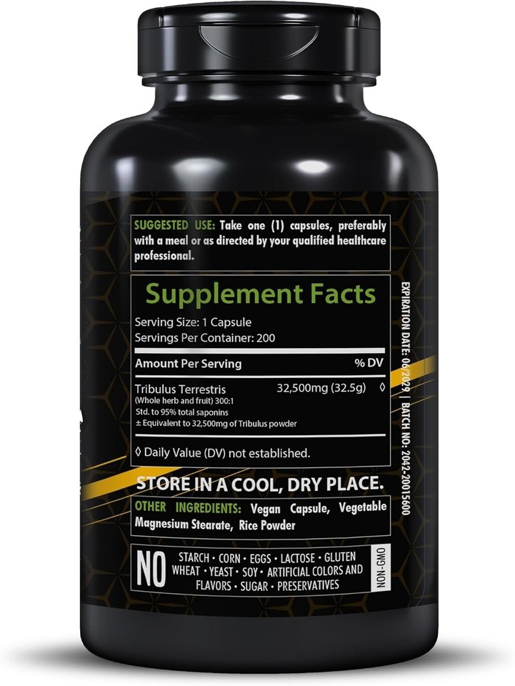 Healthfare Tribulus Terrestris 32,500mg 200 Caps High Potency Herbal ...