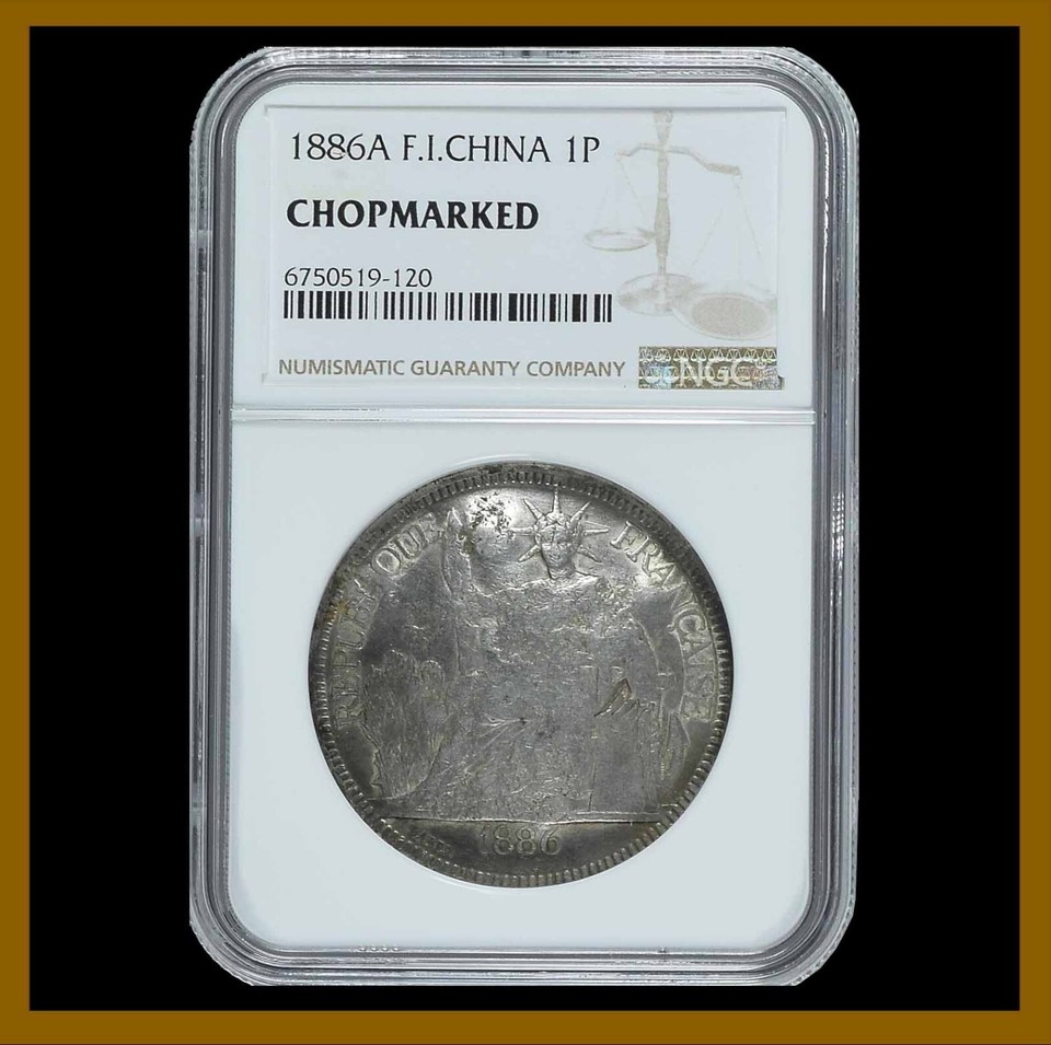 French Indochina 1 Piaster Silver Coin, 1886 A Chopmarked NGC 6750519 ...
