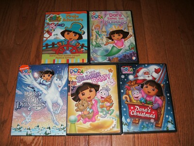5 Dora the Explorer DVDs. Slumber Party, Christmas, Saves the Mermaids ...