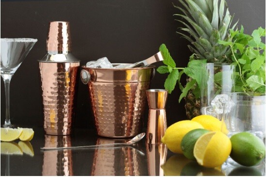 5 Pcs Copper Cocktail Shaker Gift Set Mixer Making Home Bar Kit ...