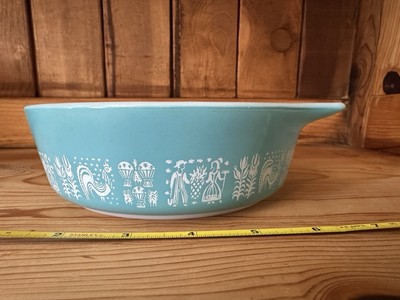 Vintage PYREX 471 Turquoise AMISH BUTTERPRINT Casserole DISH 1 Pint MCM ...