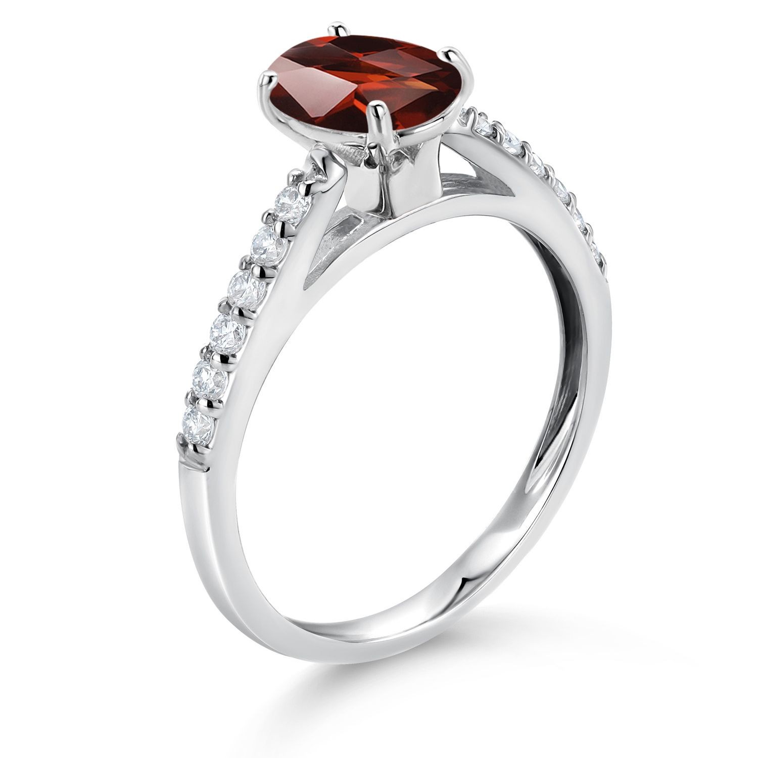 10K White Gold Garnet and White Lab Grown Diamond Engagement Ring For ...