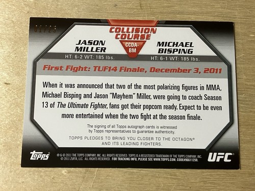 2011 Topps Ufc Collision Course Dual Auto Michael Bisping Mayhem Miller ...