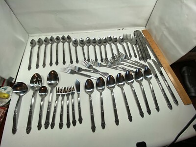 42 Piece Mid Century Flatware Rogers Scroll Rectangle Pattern | eBay