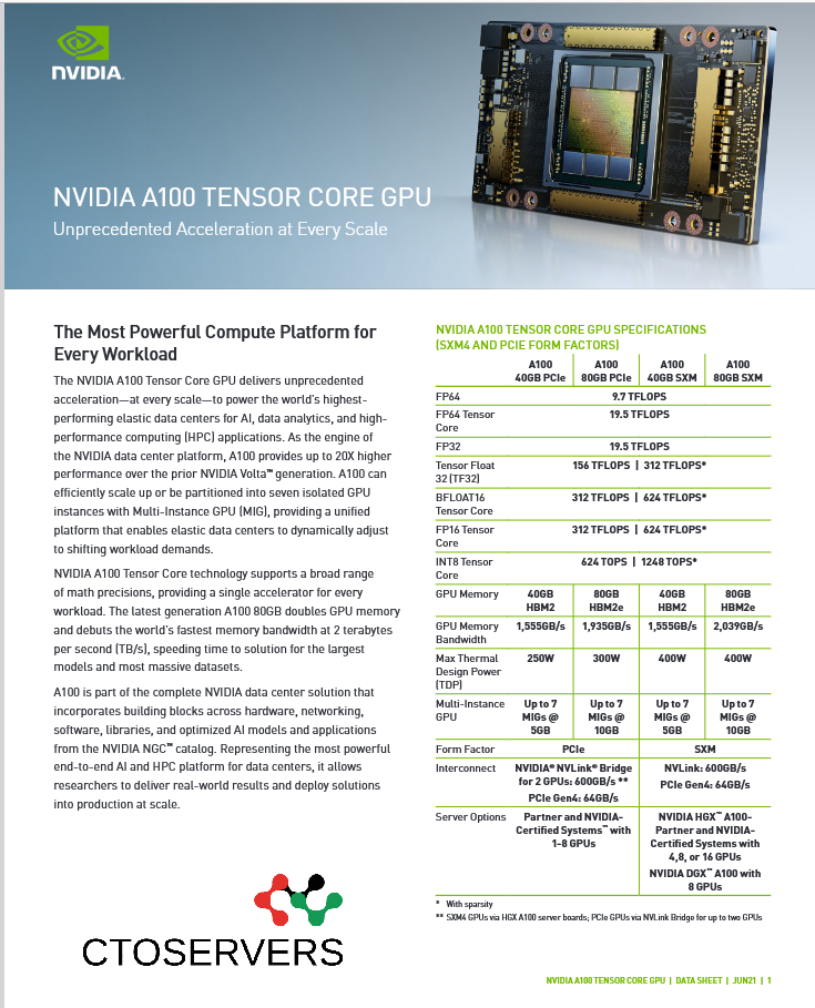 NVIDIA TESLA A100 Tensor Core 40gb GPU Server -AI, HPC, data analytics ...