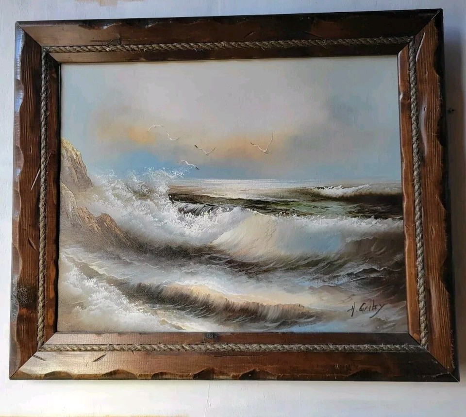 H.GAILEY ORIGINAL OIL ON CANVAS SEASCAPE WAVES SUNSET PAINTING | eBay