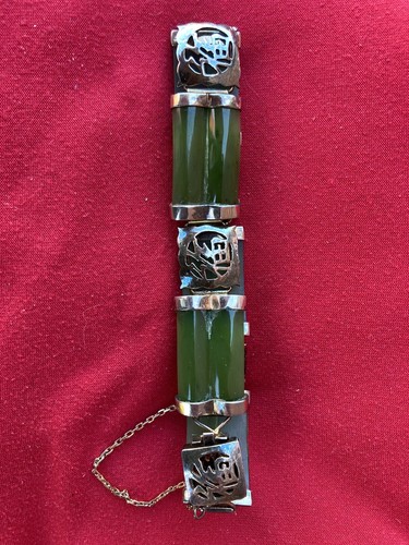 Vintage Chinese Jade & Silver Double Fu Good Fortune Bracelet | eBay