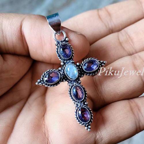 Faceted Amethyst & Moonstone Gemstone 925 Sterling Silver Handwork ...