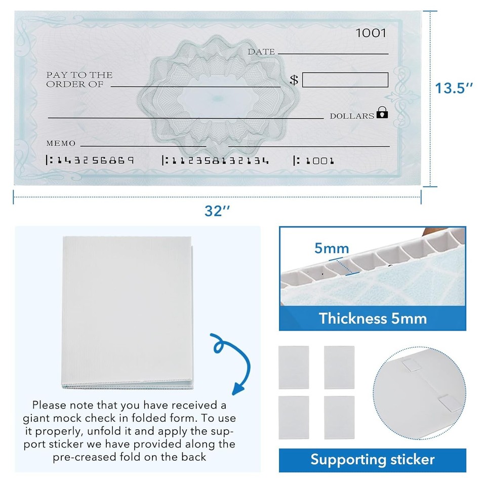 Reusable Big Checks for Presentation 32x13.5in Large Oversized Dry ...