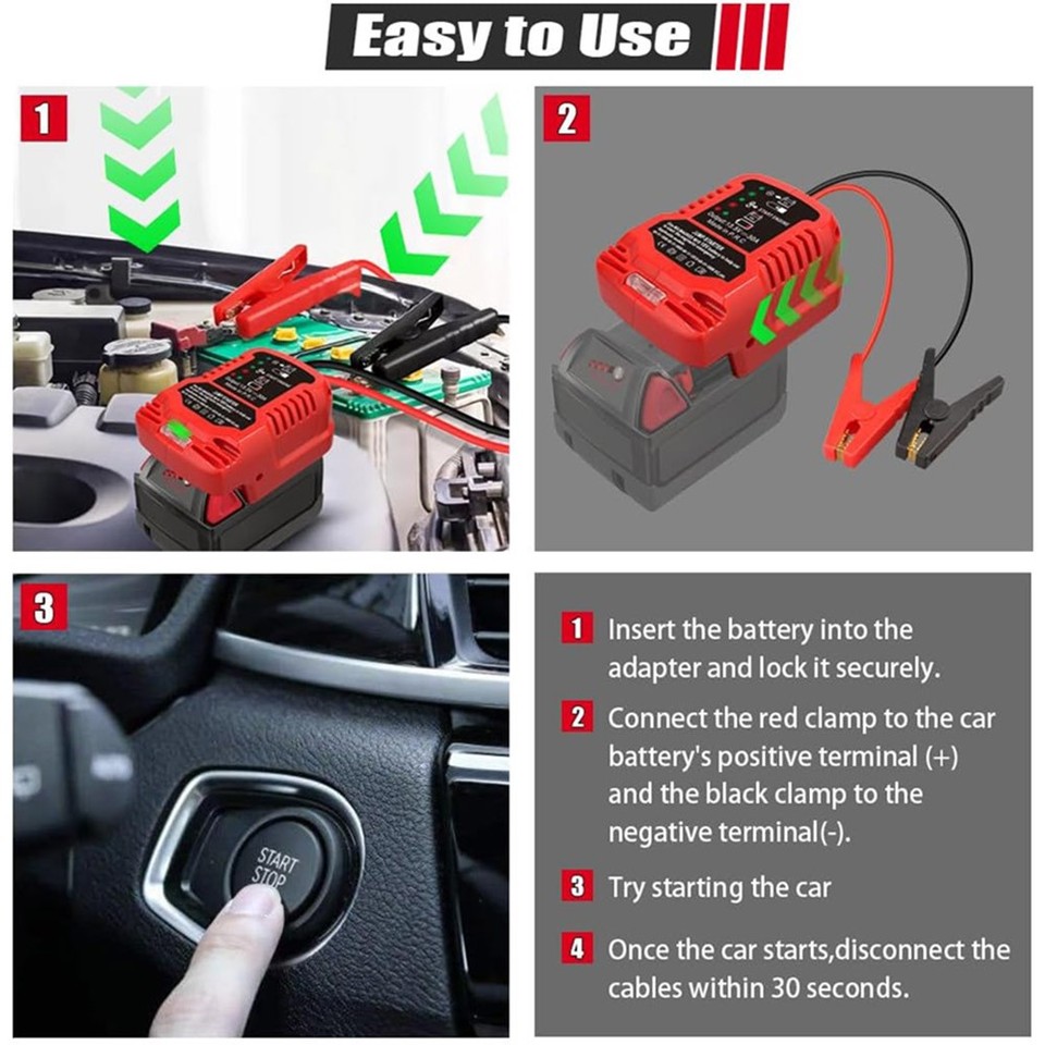 11AWG Car Booster Cable For Milwaukee 18V Power Battery Jumper Starter ...