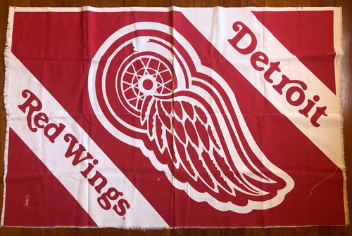 VINTAGE RARE NHL Detroit Red Wings Logo Canvas Fabric 30”X 45” Frayed ...
