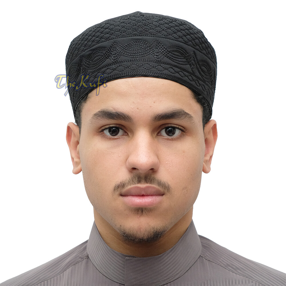 Black Muslim Kufi Hat 3-inch Tall Madinah Embroidered Soft Tupi Topi ...
