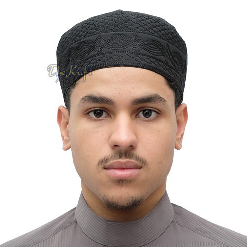 Black Muslim Kufi Hat 3-inch Tall Madinah Embroidered Soft Tupi Topi ...