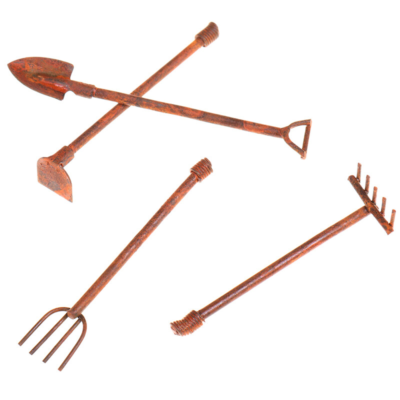 1:12 Dollhouse Miniature Gardening Tools Metal Shovels Pitchfork ...