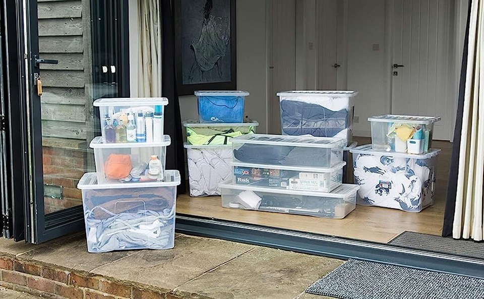 60L Wham Crystal Clear Plastic Storage Container Boxes with Secure Clip ...