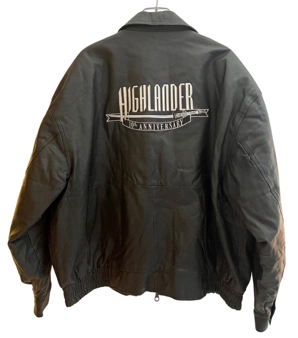 90’s HIGHLANDER MOVIE Black Leather Jacket XL 10th An… - Gem