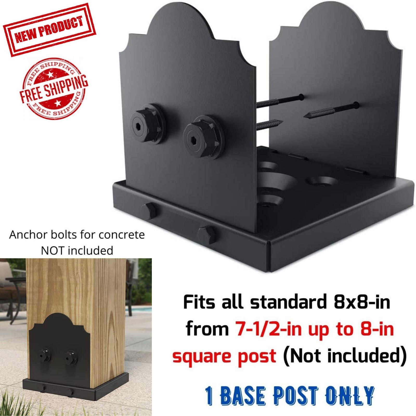 8x8 Heavy Duty Post Base for Column Pergolas Deck Posts Pavilion Arbors ...