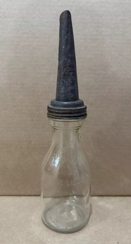 Vintage Glass One 1 Liquid Quart Motor Oil Fill Bottle Master Metal ...