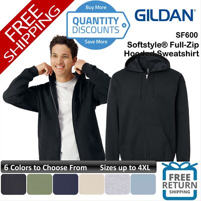 🔥 Gildan Men Softstyle Full-zip Pocket Hooded Sweatshirt Up To 4XL ...