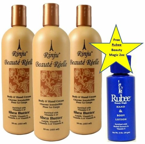 Rinju Beaute Reelle Body & Hand Cream 16oz 3 Pack with Free Rubee 2oz ...