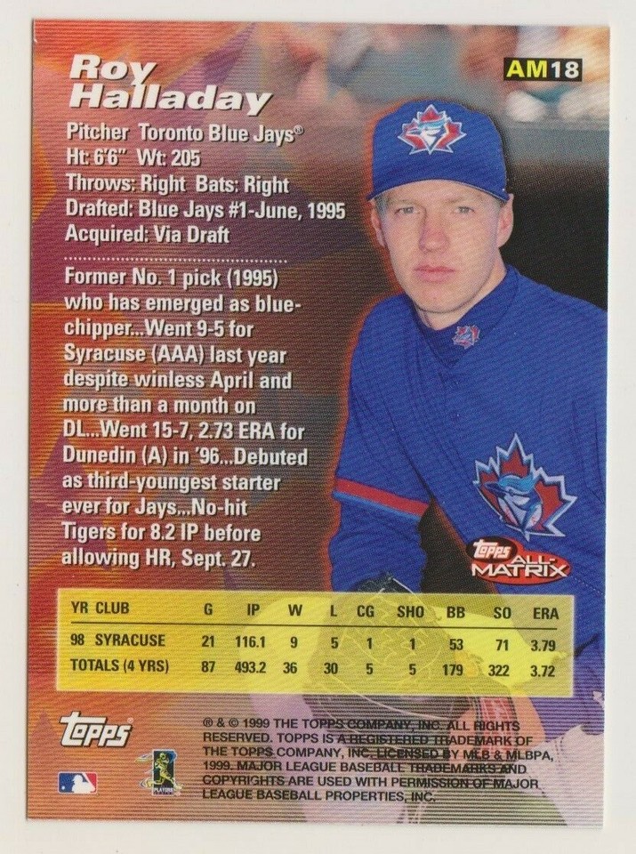 1999 TOPPS ROY HALLADAY ROOKIE #AM18 ALL-MATRIX BLUE JAYS | eBay