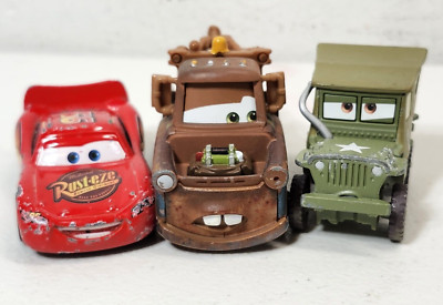 Disney Pixar Cars Rust-Eze Lightning McQueen Mater Tow Truck Sarge Jeep ...