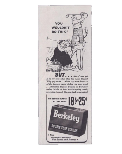 1942 Print Ad Berkeley Double Edge Blades Razor Rube Goldberg WWII Home ...