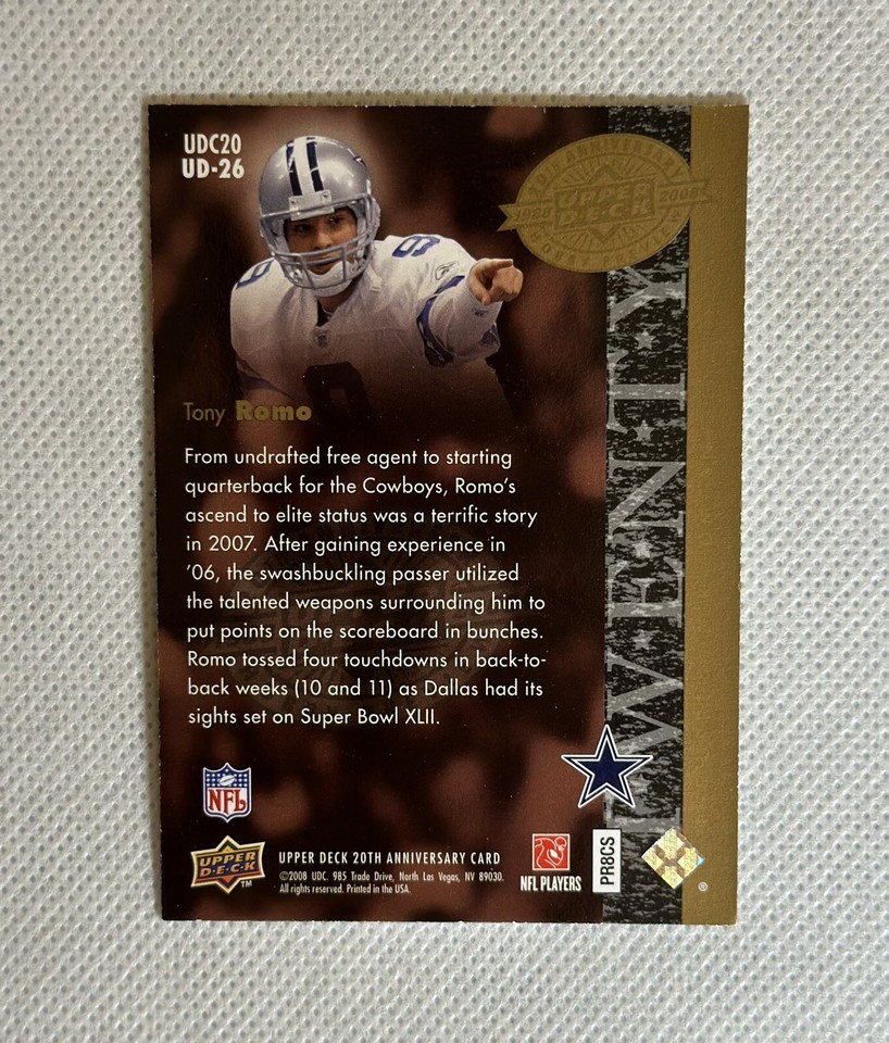 2008 Upper Deck 20th Anniversary Tony Romo #UD-26 Gold Foil Card ...