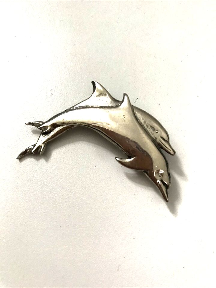Vintage Jewellery Silver Tone Diving Dolphins Marine Life Brooch Pin ...