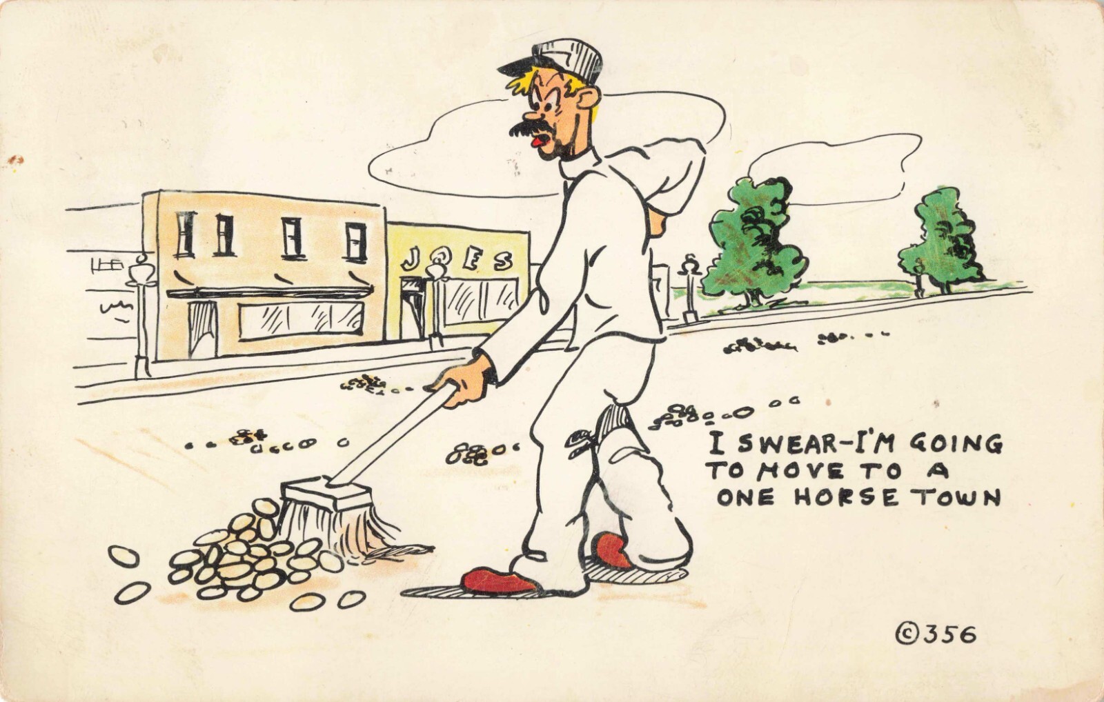Postcard Vintage Comic Humor-Street Sweeper One Horse Town 1953 cancel ...
