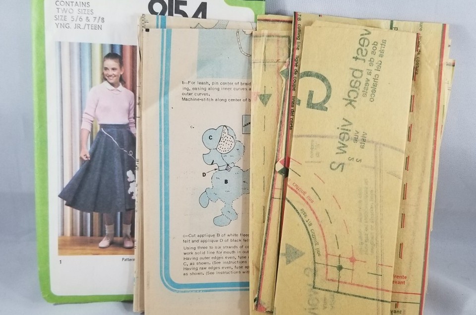 Simplicity Poodle Skirt Vest Sewing Pattern 9154 Jr Sizes 5/6 7/8 ...