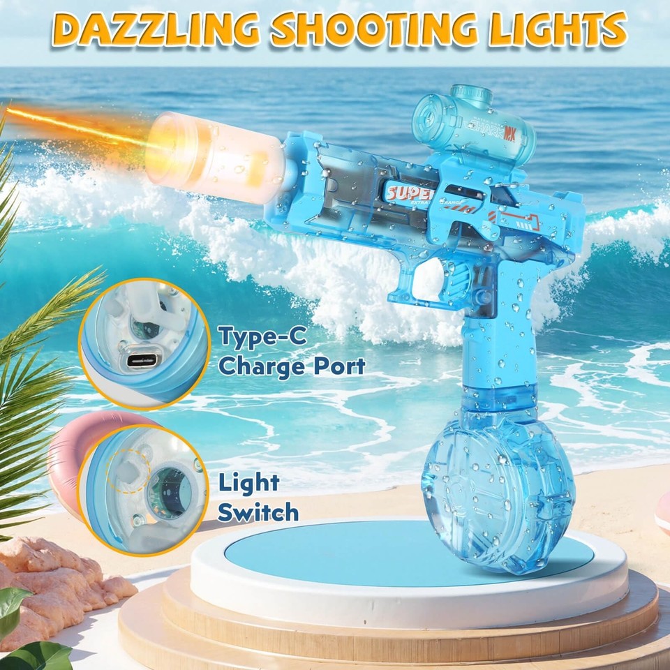 Electric Water Gun, Light Up Automatic Water Pistol Powerful Squirt Gun ...