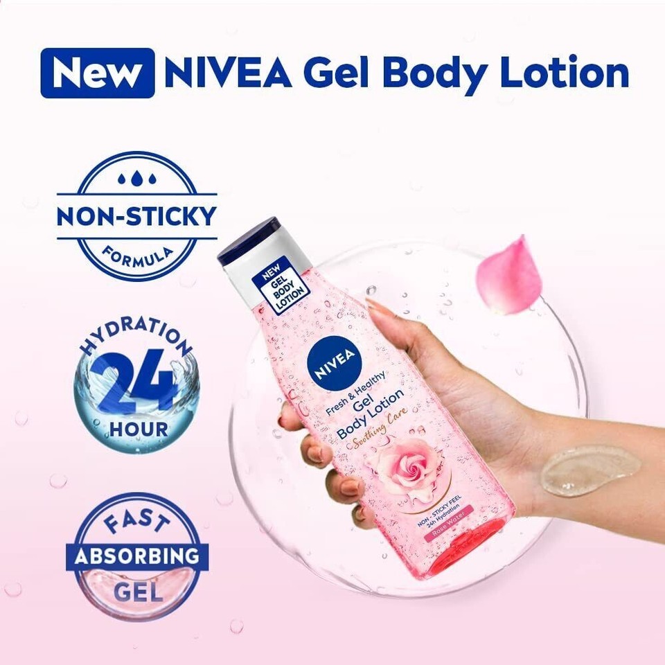 NIVEA Rose Water Gel Body Lotion 24H hydration Non-Sticky & Fast ...