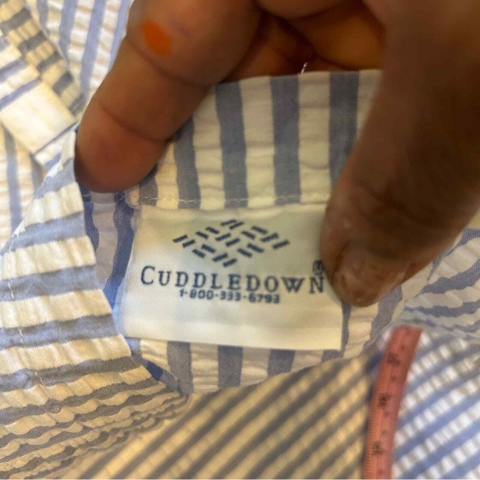 Cuddledown Sheet King Flat 100% Cotton Seersucker Blue Striped Portugal | eBay