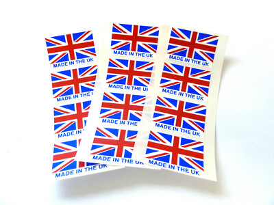 Plastic British Union Jack flag stickers GB labels with 'MADE IN THE UK ...