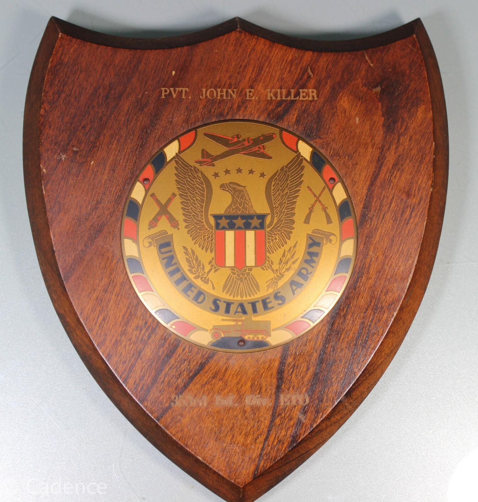 US WW2 Army Wall Plaque Pvt John Killer 353rd Infantry 89th Div Bronze ...