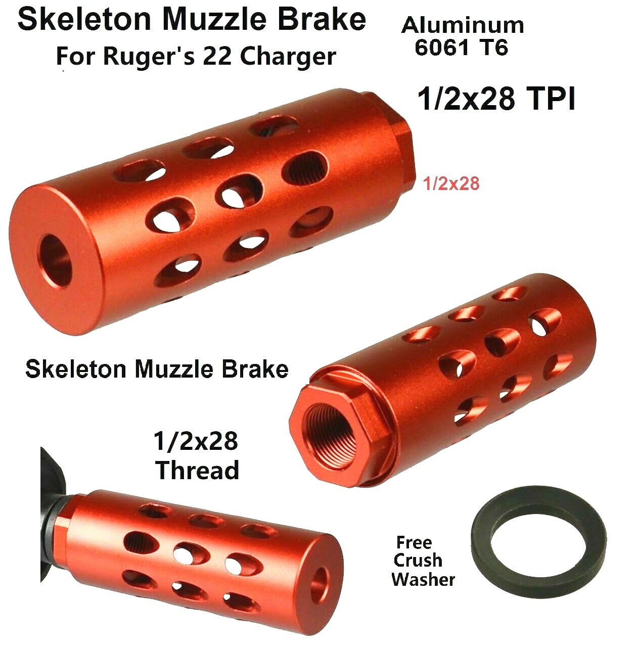 1/2x28 TPI Low Concussion Muzzle Brake For Ruger 10/22 .920 Bull Barrel ...