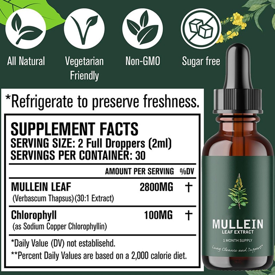 Mullein Leaf Extract Organic Lung Cleanse Drops for Lung Health Natural ...
