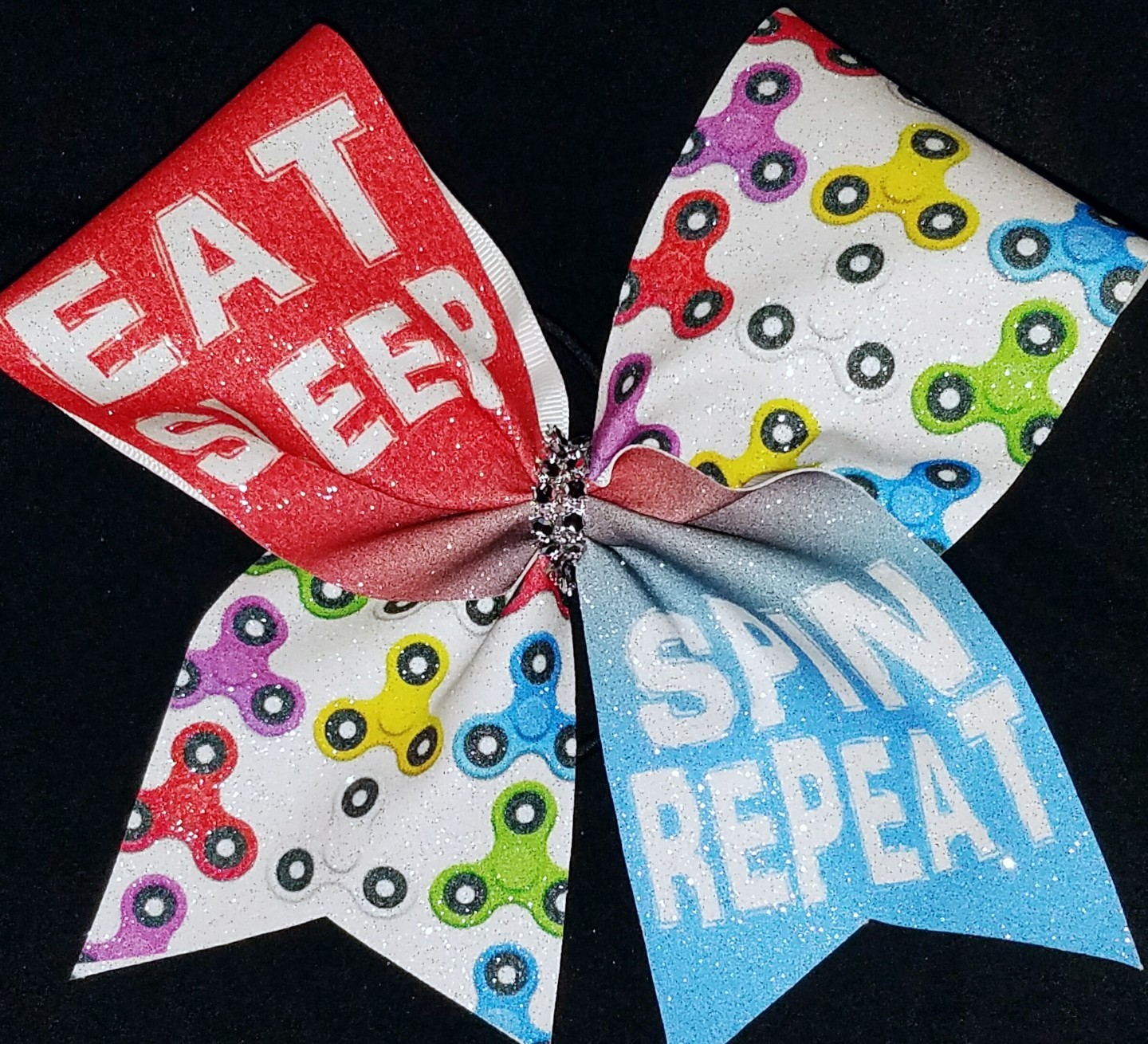 Cheer Bow - Fidget Spinner Eat Sleep SPIN Repeat Glitter - Hair Bows | eBay