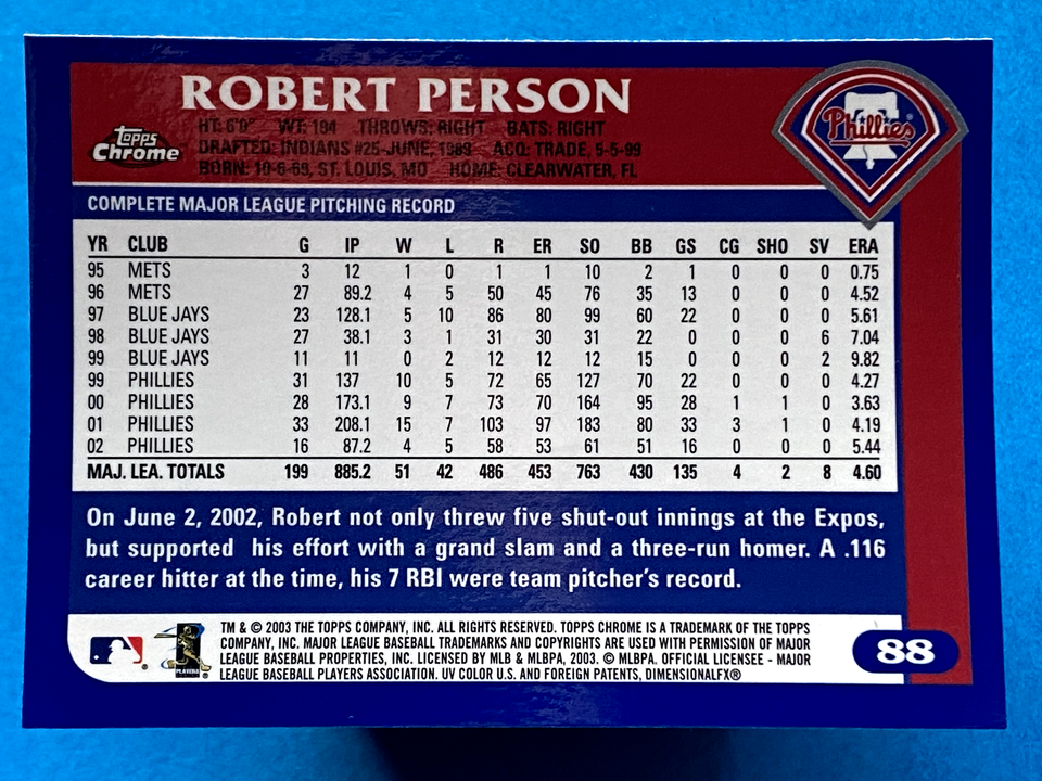 2003 Topps Chrome Robert Person #88 | eBay