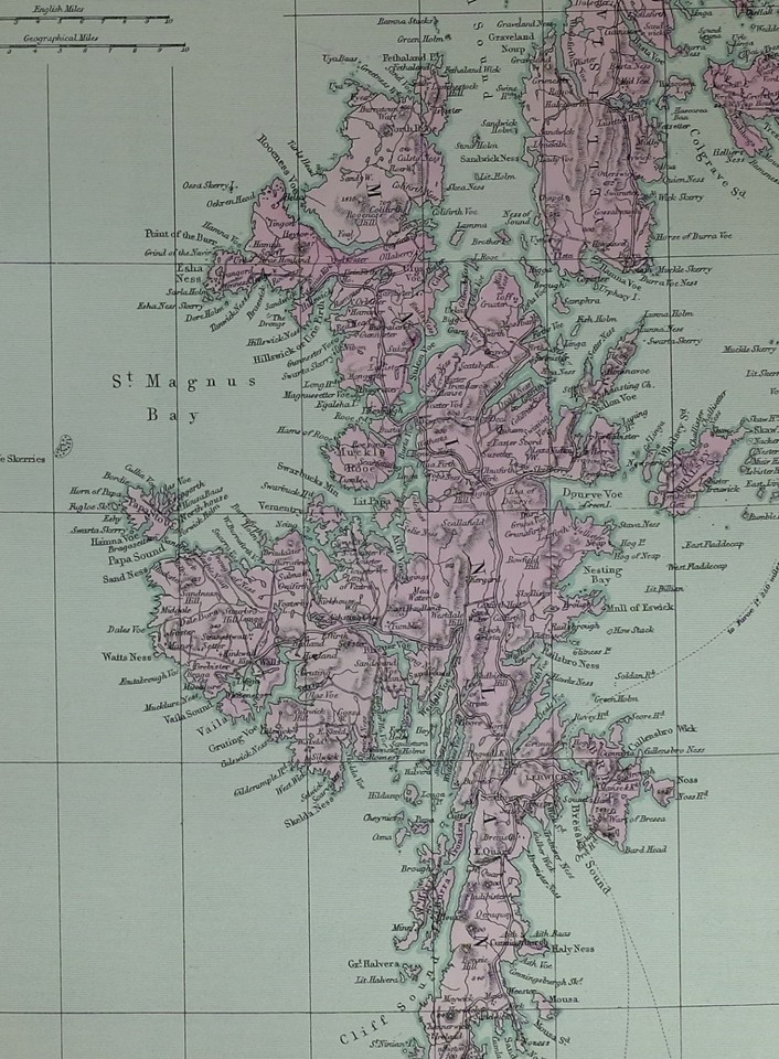 1891 ANTIQUE MAP ORKNEY ISLANDS POMON MAINLAND SANDA ~ SHETLAND ISLANDS ...