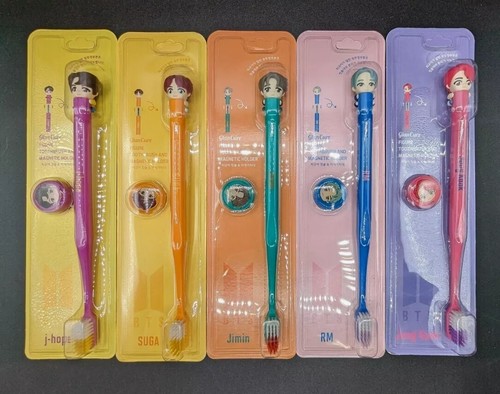 Set 5 BTS TinyTan GlanCure Toothbrushes W Magnet, J-hope Suga Jimin RM ...