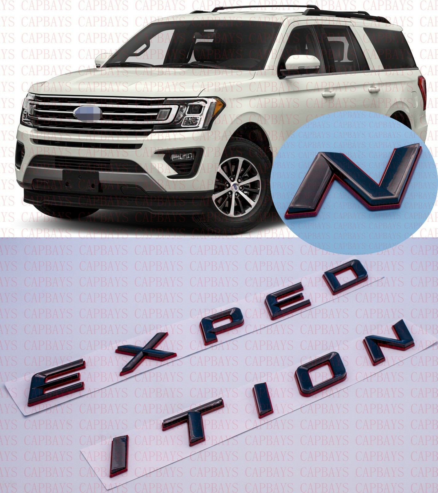 Black Red Front Hood EXPEDITION Letters Emblem FIT 2018-2022 Ford ...
