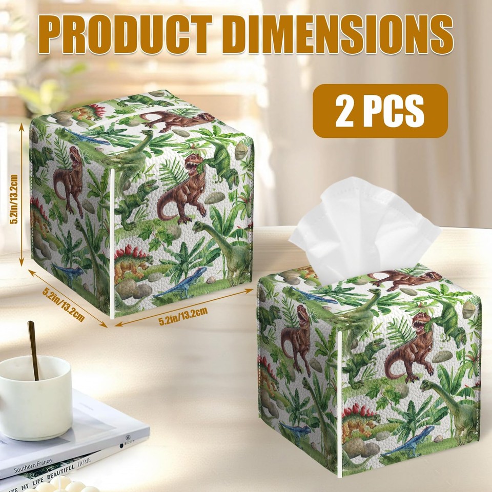 Dinosaur Tissue Box Cover 2PCS, Leather Tissue Box Holder Square Facial ...